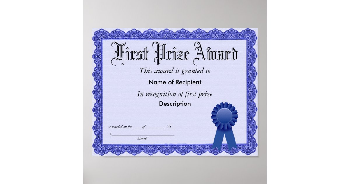 First Prize Blue Ribbon Award Poster | Zazzle