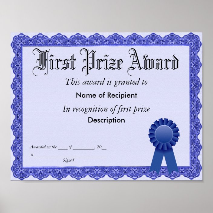 First Prize Blue Ribbon Award Poster | Zazzle.com