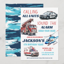 First Responder Units Birthday Invitation Template | Zazzle