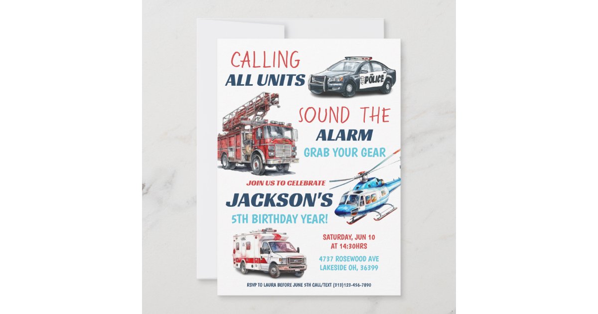 First Responder Units Birthday Invitation Template | Zazzle