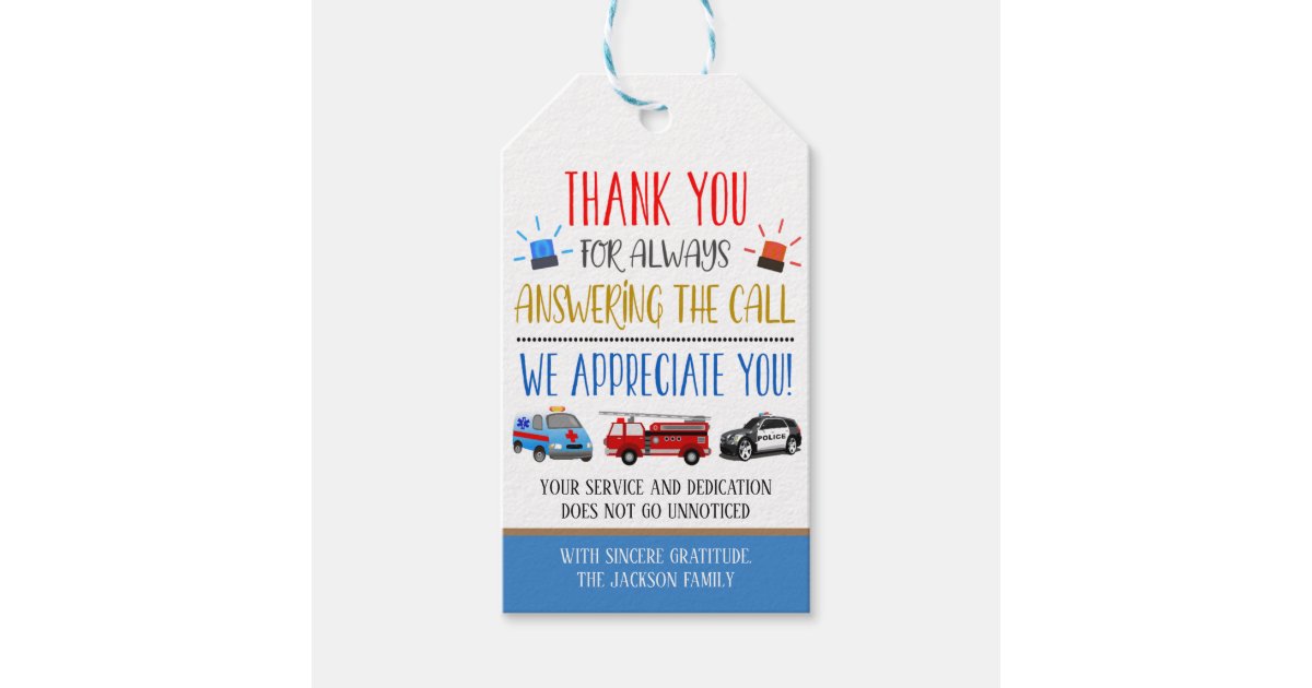 First Responders Appreciation Gift Tag | Zazzle
