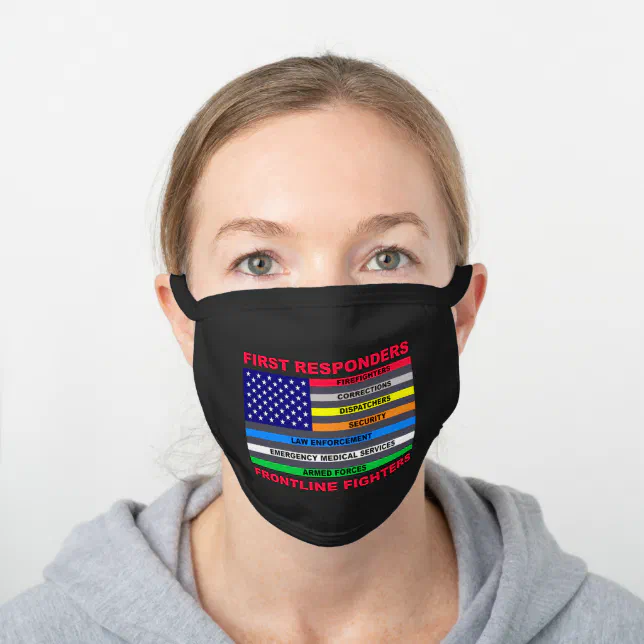First Responders Frontline Fighters, Black Cotton Face Mask | Zazzle