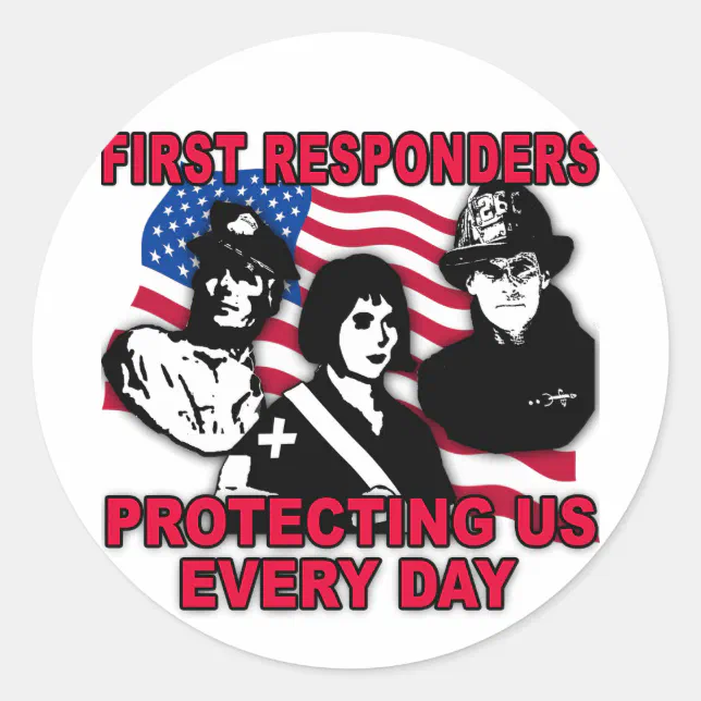 First Responders Tshirts, Bags, Travel Mugs Classic Round Sticker | Zazzle