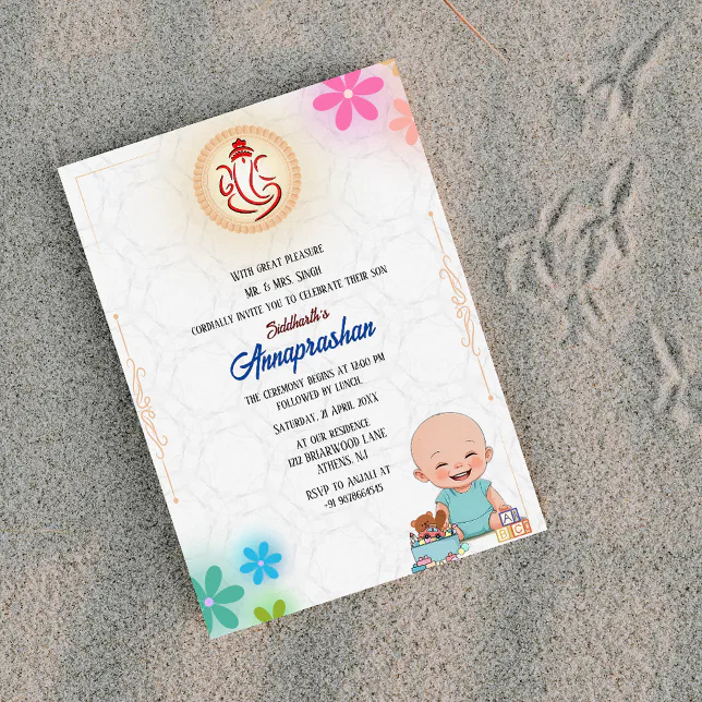 First Rice "Annaprashan" Indian Floral Invitation | Zazzle