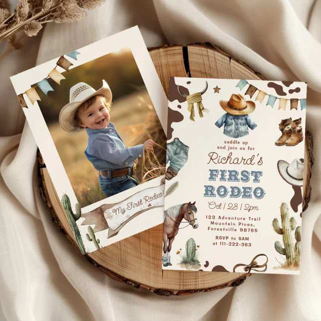 First rodeo 1st birthday Western cowboy photo Invitation | Zazzle