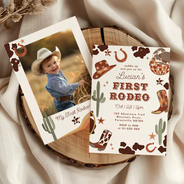 First rodeo 1st birthday Western cowboy photo Invitation | Zazzle