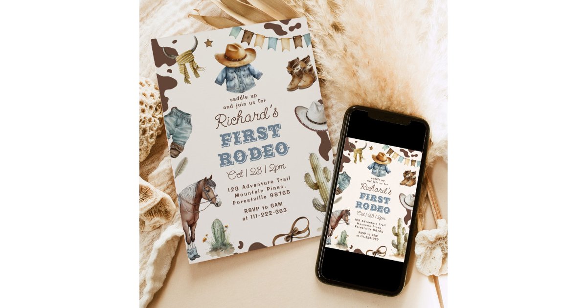First rodeo 1st birthday Western cowboy Wild Invitation | Zazzle