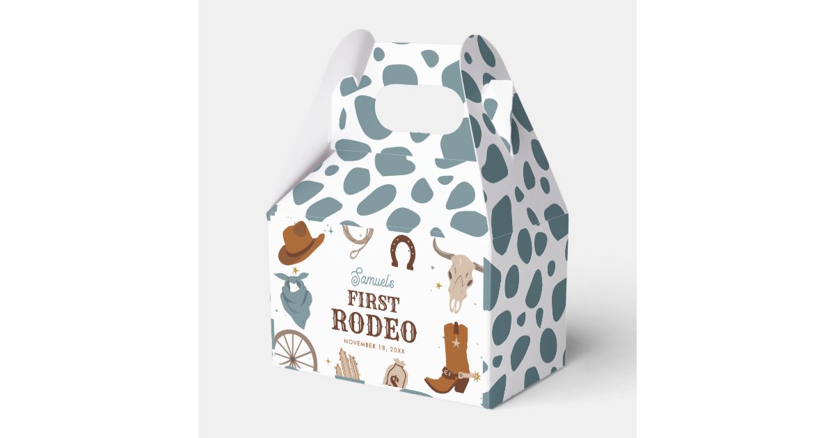 First Rodeo Blue Wild West Boy First Birthday Favor Boxes | Zazzle