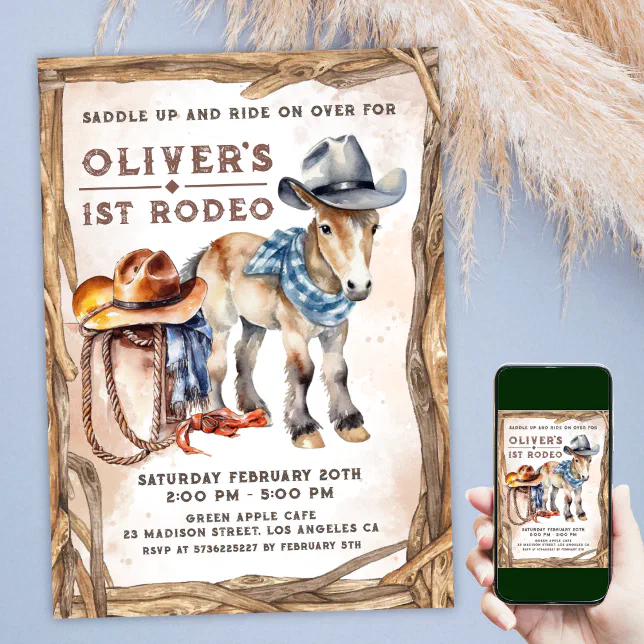 First RODEO | Boy Cowboy 1st Birthday Invitation | Zazzle