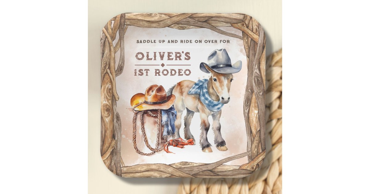 First RODEO | Boy Cowboy 1st Birthday Paper Plate | Zazzle