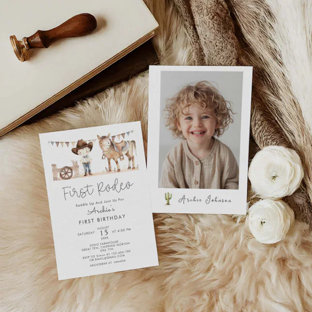 First Rodeo Boy Modern 1st Birthday Invitation | Zazzle
