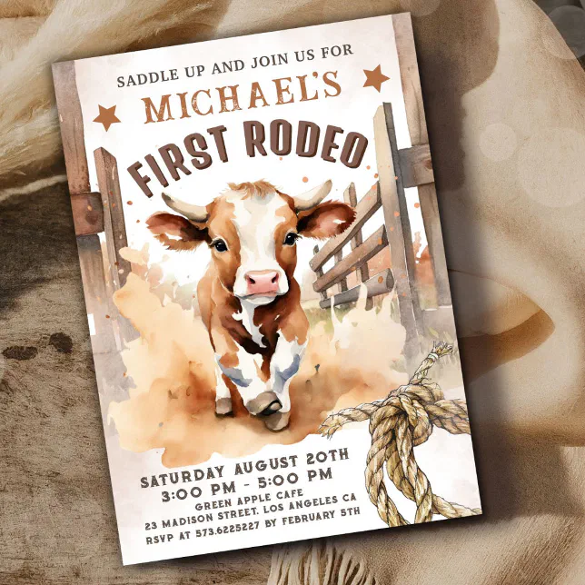 First Rodeo | Bull Calf 1st Rodeo Birthday Party Invitation | Zazzle