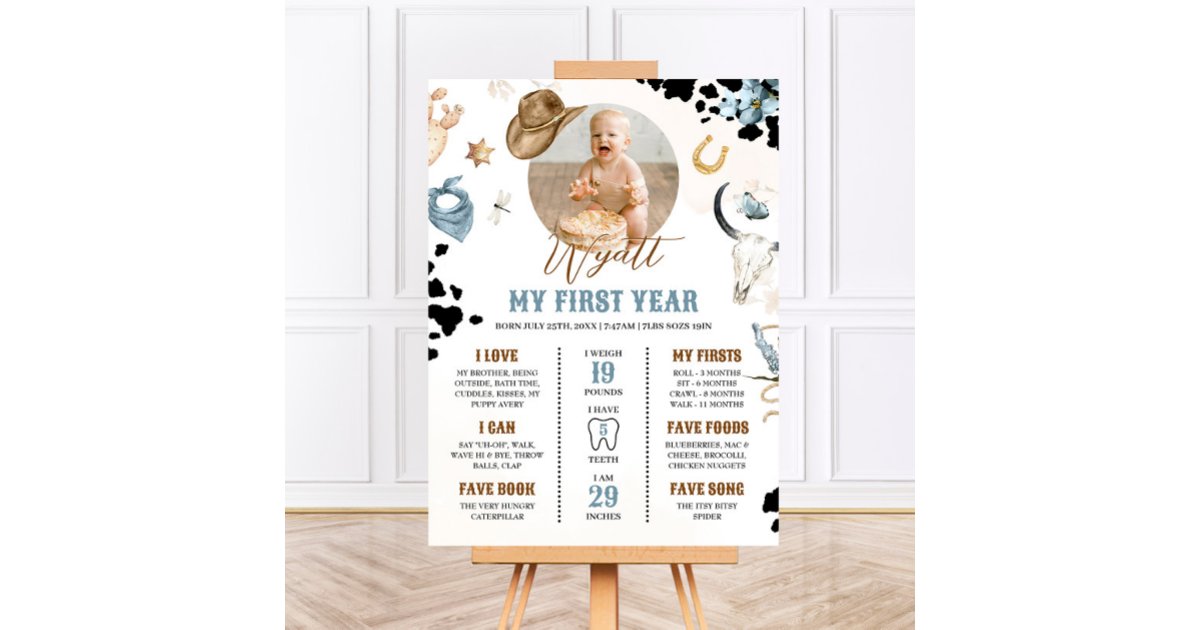 FIRST RODEO Cowboy 1ST Birthday Milestone Board | Zazzle