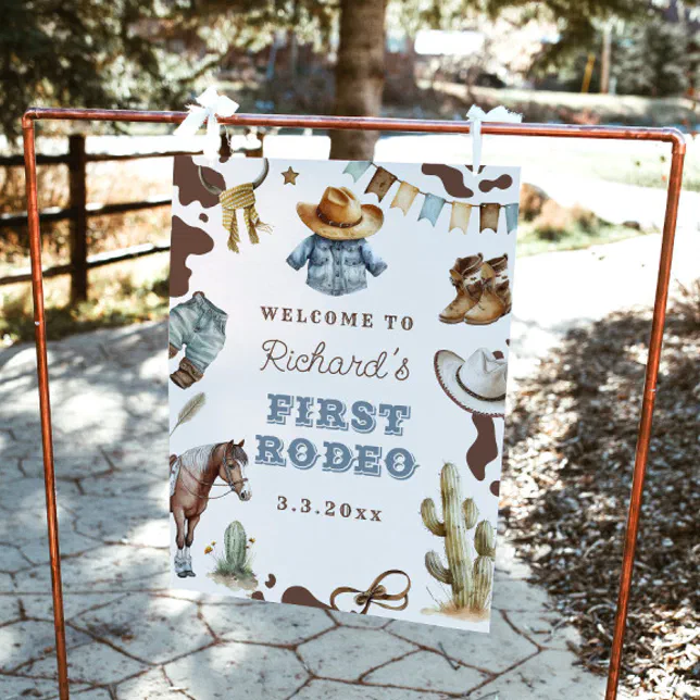 First Rodeo Cowboy 1st Birthday party Welcome Foam Board | Zazzle