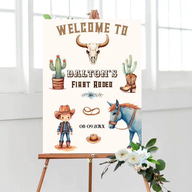 First Rodeo Cowboy Birthday Party Welcome Poster | Zazzle
