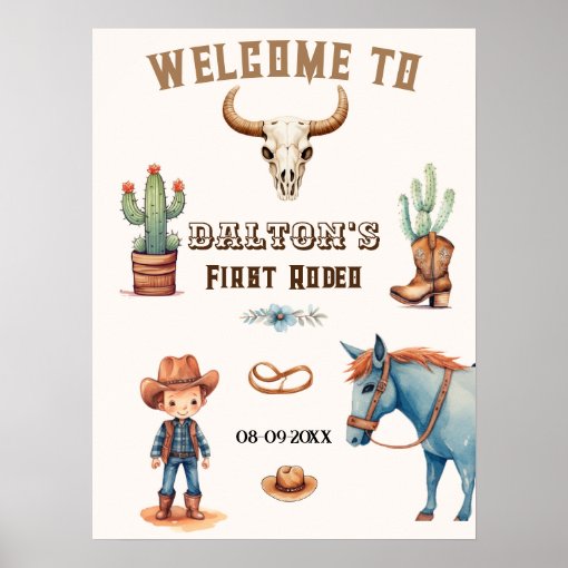 First Rodeo Cowboy Birthday Party Welcome Poster | Zazzle
