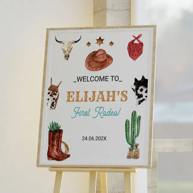First Rodeo Cowboy Birthday Welcome Sign | Zazzle