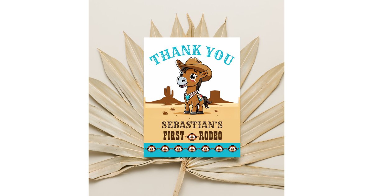 First Rodeo cowboy horse birthday thank you card | Zazzle