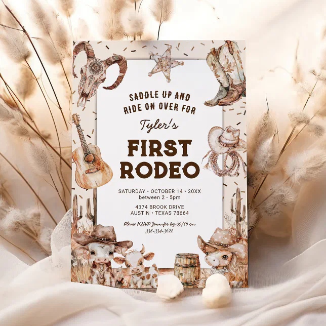 First Rodeo Cowboy Kids 1st Birthday Invitations | Zazzle