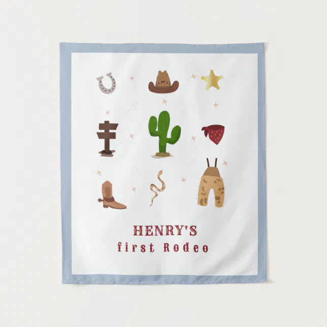 First Rodeo Cowboy Kids birthday Invitation Tapestry | Zazzle