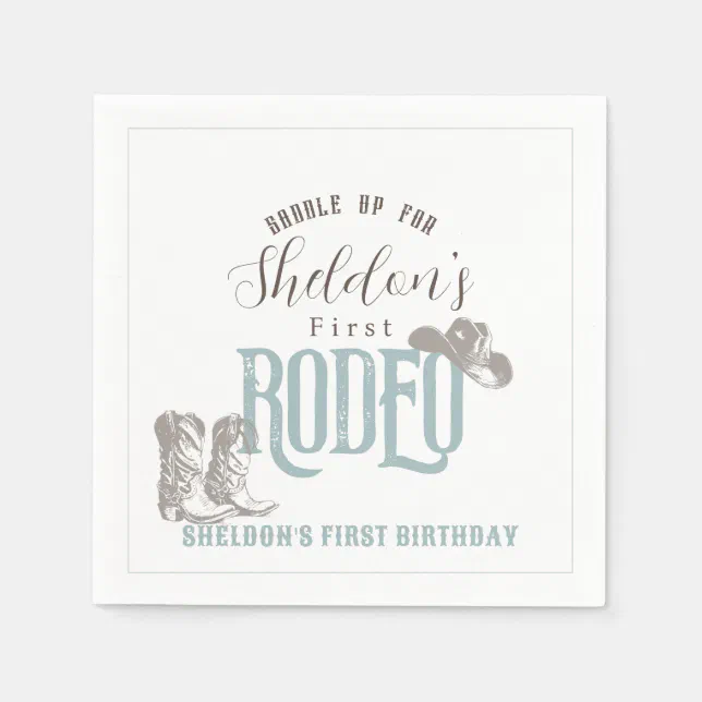 First Rodeo Cowboy Western Blue 1st Birthday Napkins | Zazzle