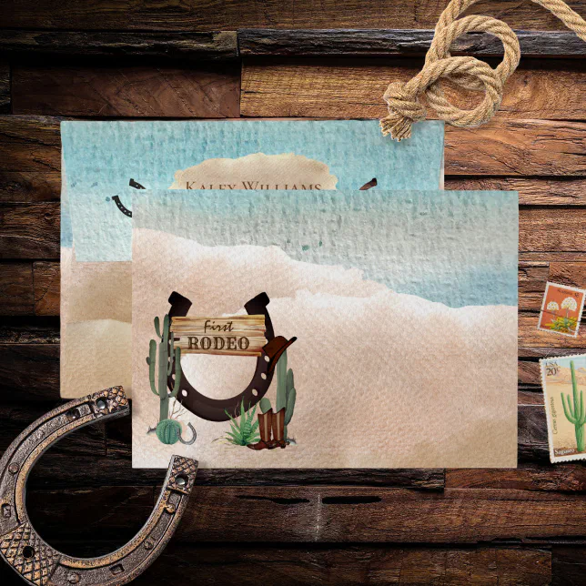 First Rodeo Cowboy Western Boy 1st Birthday Party Envelope | Zazzle