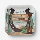 First Rodeo Cowboy Western Boy 1st Birthday Party Paper Plates | Zazzle
