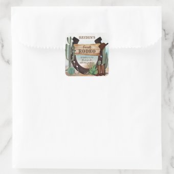 First Rodeo Cowboy Western Boy 1st Birthday Party Square Sticker | Zazzle