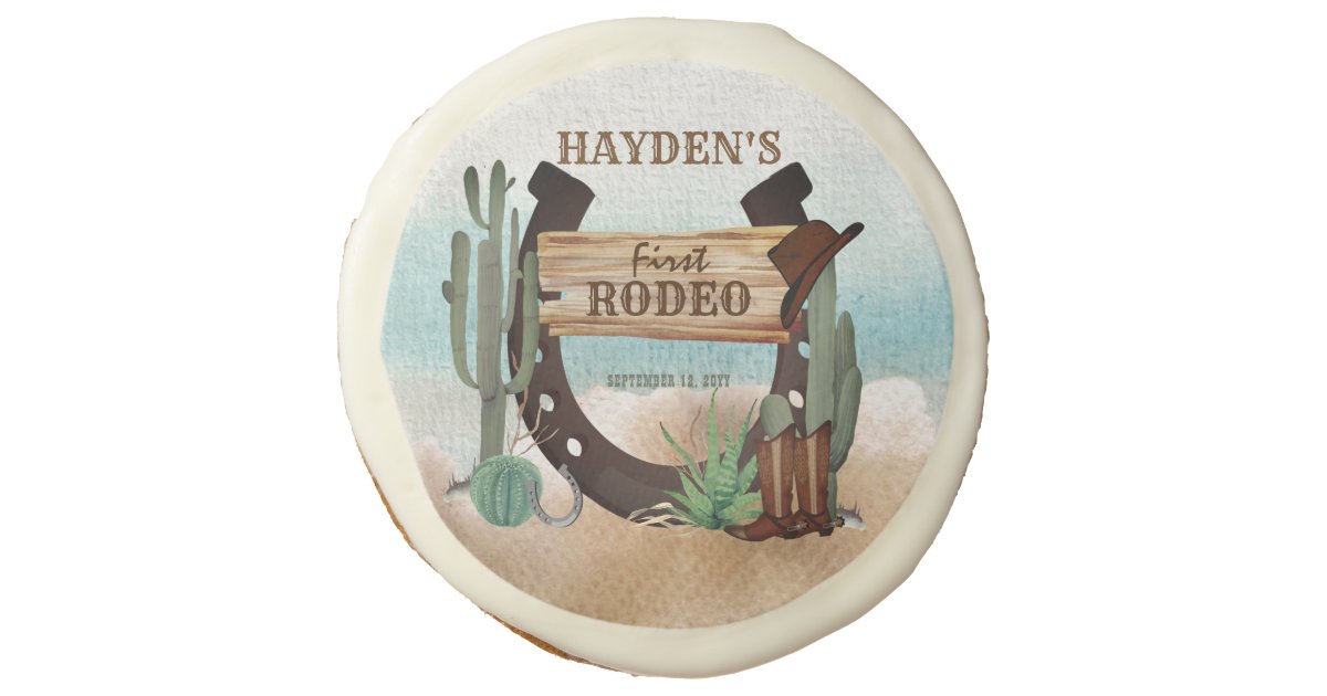 First Rodeo Cowboy Western Boy 1st Birthday Party Sugar Cookie | Zazzle