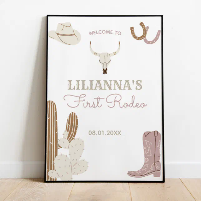 First Rodeo Cowgirl Birthday Party Welcome Poster | Zazzle