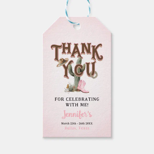 First Rodeo Cowgirl Birthday Thank you Gift Tags | Zazzle