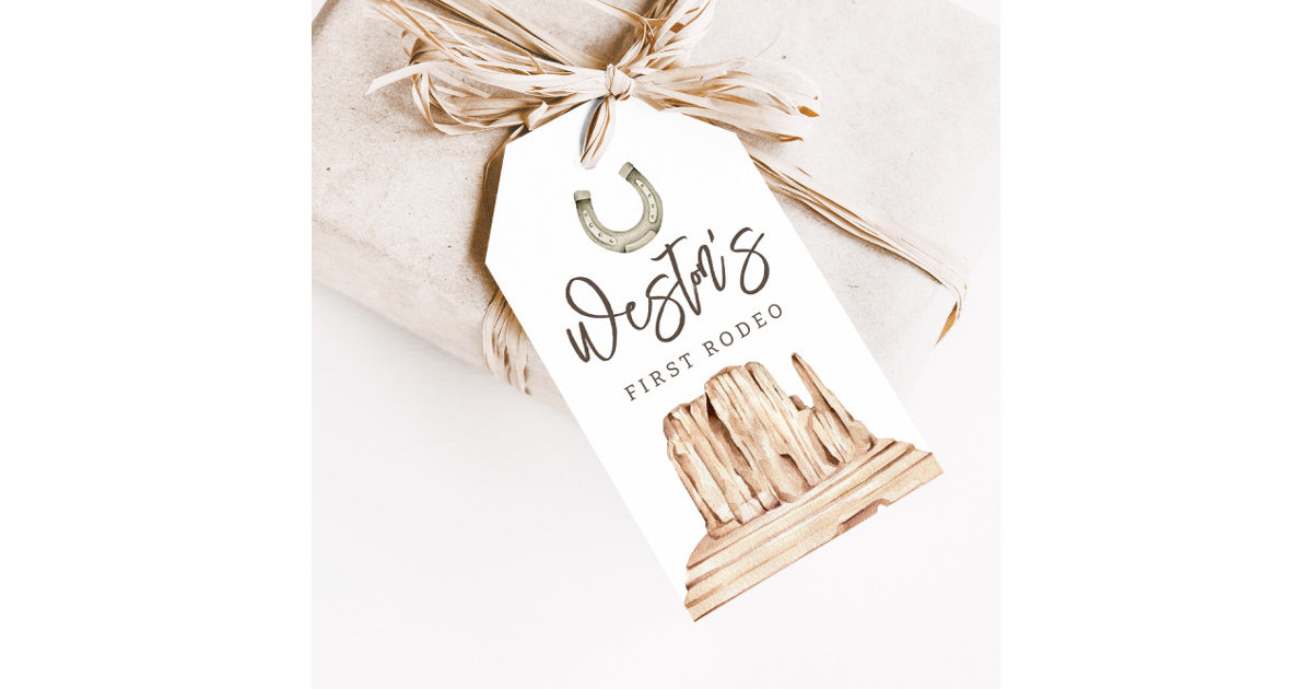 First Rodeo Neutral Southern Cowboy Birthday Favor Gift Tags | Zazzle