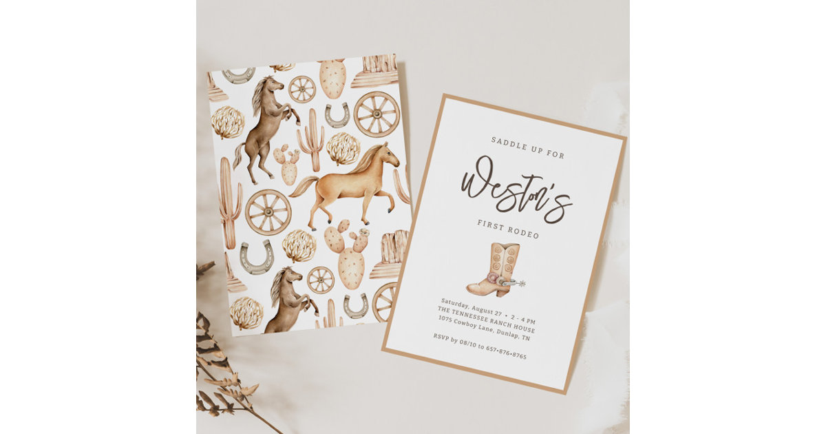 First Rodeo Neutral Southern Cowboy Birthday Invitation | Zazzle