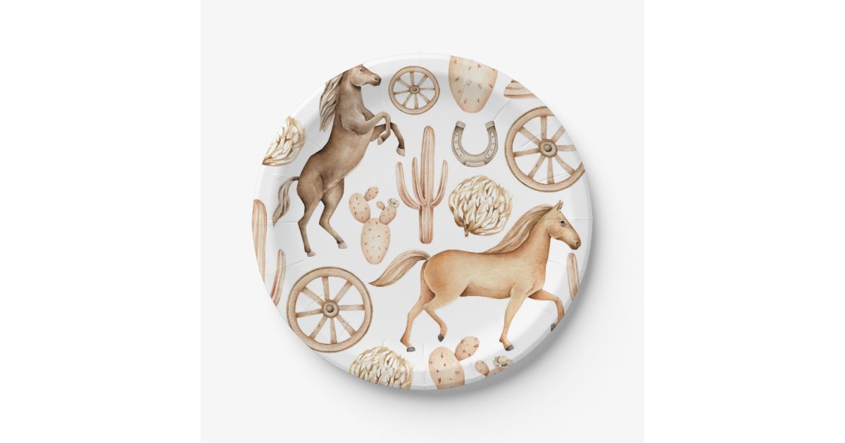 First Rodeo Neutral Southern Cowboy Birthday Paper Paper Plates | Zazzle