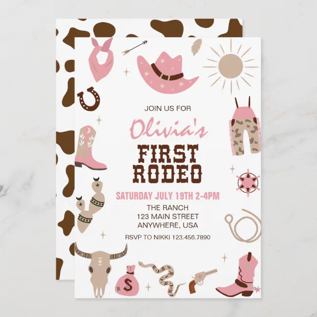 First Rodeo Pink Western 1st Birthday Invitation | Zazzle