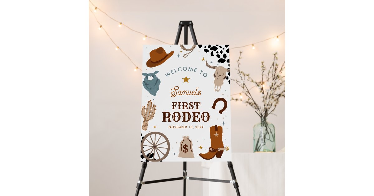 First Rodeo Western Boy 1st Birthday Welcome Sign | Zazzle