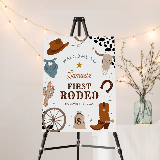 First Rodeo Western Boy 1st Birthday Welcome Sign | Zazzle