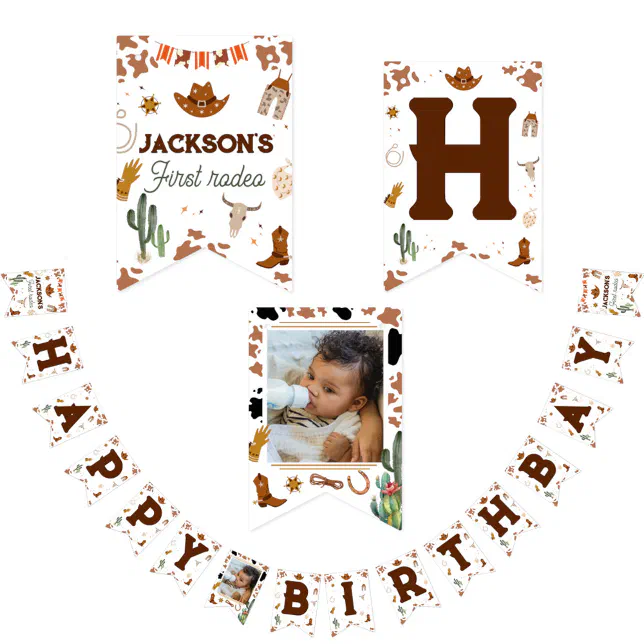 First Rodeo Western Boy 1st Happy Birthday Bunting Flags | Zazzle