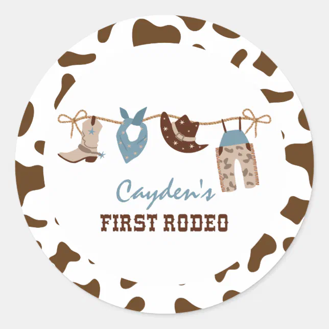 First Rodeo Western Cowboy 1st Birthday Classic Round Sticker | Zazzle