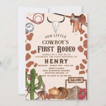 First Rodeo Western Cowboy 1st Birthday Invitation | Zazzle