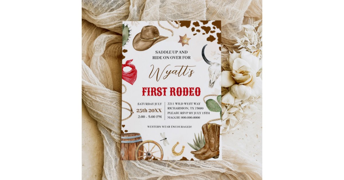 FIRST RODEO Western Cowboy 1st Birthday Invitation | Zazzle