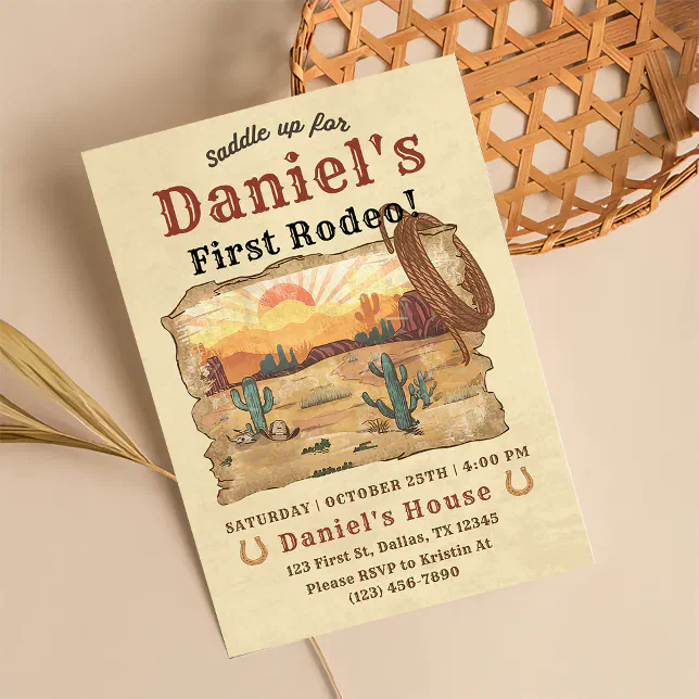 First Rodeo Western Cowboy 1st Birthday Invitation | Zazzle