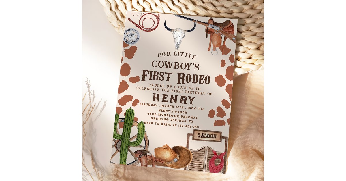 First Rodeo Western Cowboy 1st Birthday Invitation | Zazzle