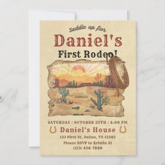 First Rodeo Western Cowboy 1st Birthday Invitation | Zazzle