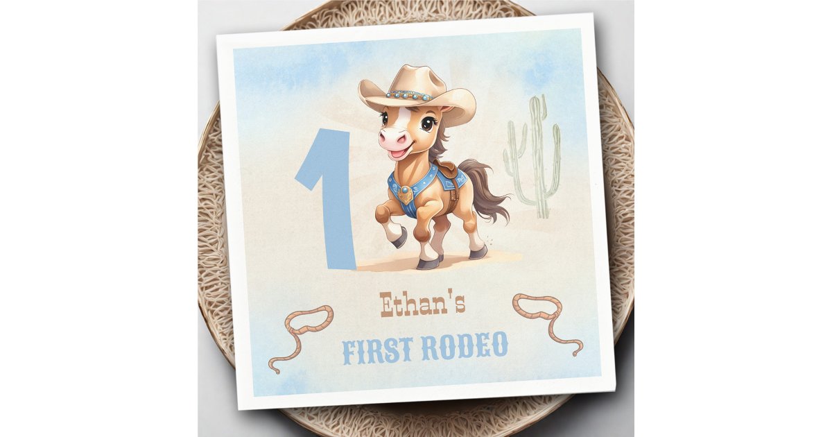 First Rodeo Western Cowboy 1st Birthday Napkins | Zazzle