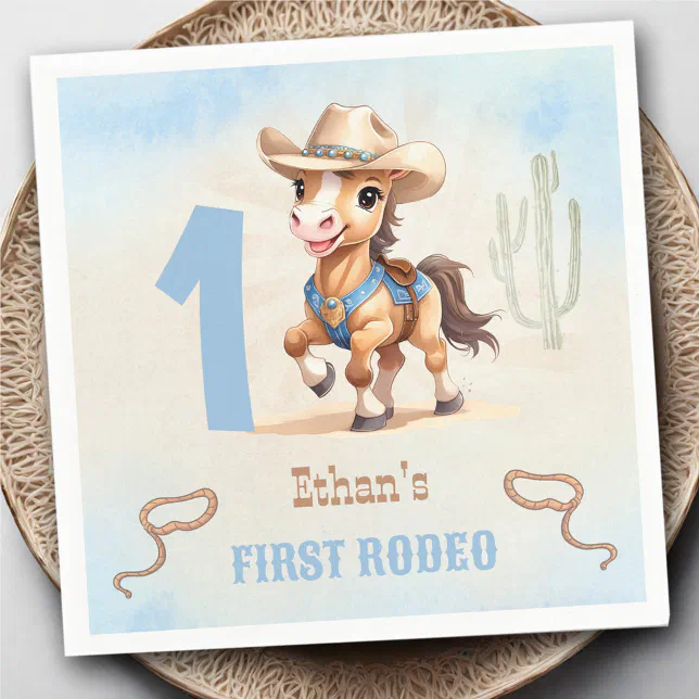 First Rodeo Western Cowboy 1st Birthday Napkins | Zazzle