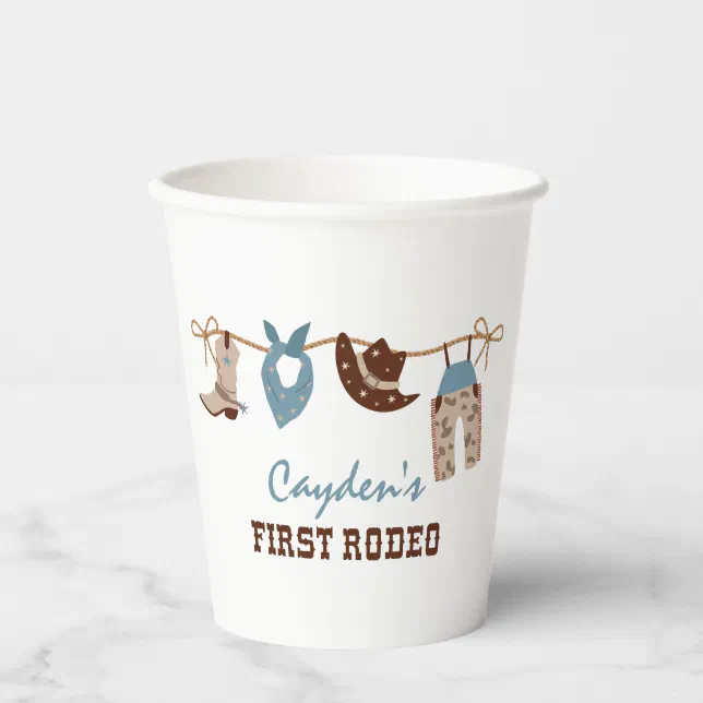 First Rodeo Western Cowboy 1st Birthday Paper Cups | Zazzle