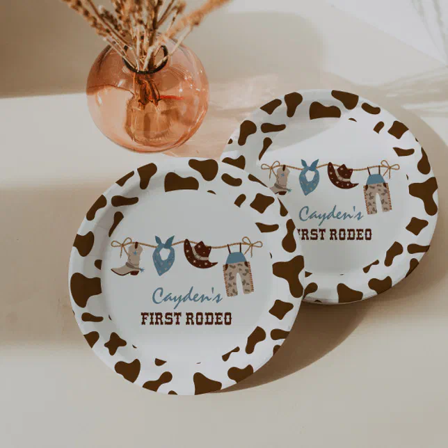 First Rodeo Western Cowboy 1st Birthday Paper Plat Paper Plates | Zazzle