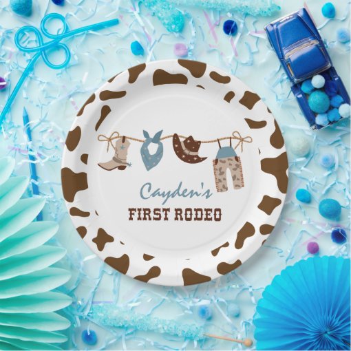 First Rodeo Western Cowboy 1st Birthday Paper Plat Paper Plates | Zazzle