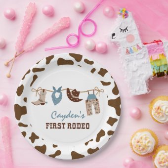 First Rodeo Western Cowboy 1st Birthday Paper Plat Paper Plates | Zazzle